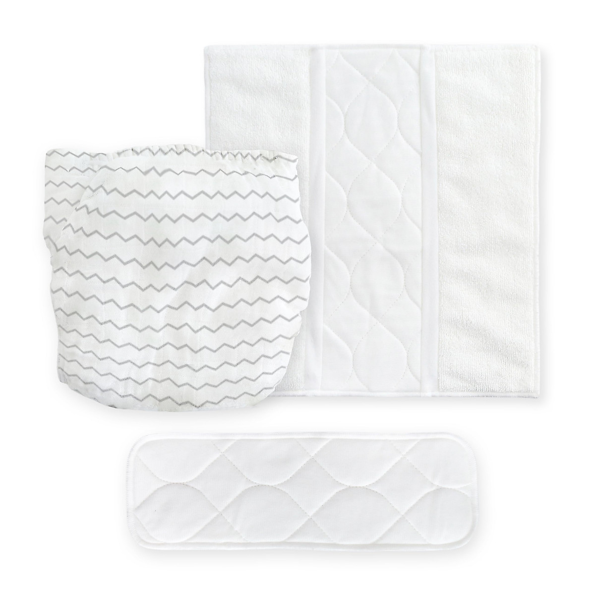 SmartNappy Cotton Muslin by Amazing Baby, NextGen Hybrid Cloth Diaper Cover + 1 Tri-fold Reusable Insert + 1 Reusable Booster, Mini Chevron, Gray, Size 3, 12-25 lbs