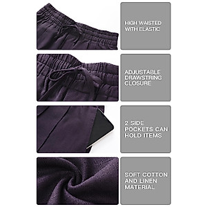 PACIBE Womens Cotton Linen Pants Summer Casual Drawstring High Waisted Palazzo Flowy Wide Leg Trousers with Pockets, XL Deep Blue