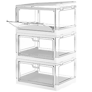 Clear Storage Bins with Lids 3 Packs - 24Qt Stackable Storage Bins, Acrylic Organizers , Plastic Multifunctional Folding Storage Bins, Collapsible Stackable Storage Box for Bedroom, Living Room