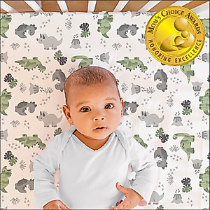 The Peanutshell Celestial Stars and Dinosaur Fitted Crib Sheets | Unisex 6 Pack | Grey, Green, White