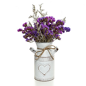 Timoo Rustic Milk Jug Vase Metal Milk Can Decor White Farmhouse Vase with Heart-Shaped for Wedding, Home, Living Room, Bathroom, Dining Table, Desk, Office, Garden Decoration