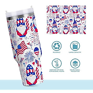 ODAWA Large Cartoon Gnomes Flag Insulated Tumbler Cup with Straw and Handle, 2 in 1 Lid Insulated Double Insulated Tumbler