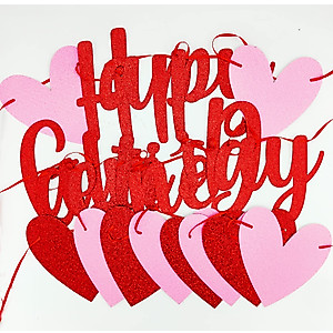 JOZON Happy Galentine's Day Banner and Hearts Banner Red Pink Glittery Galentine's Day Banner Garland Galentine's Day Decor for Valentine's Day Ladies Celebrating Party Decorations Supplies