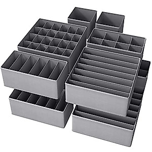 10 Pack Drawer Organizers Divider Fabric Foldable Storage Bins for Storing Bra Ties Lingerie Sock Panty Belts Clothes Scarves (10 Pack Grey)