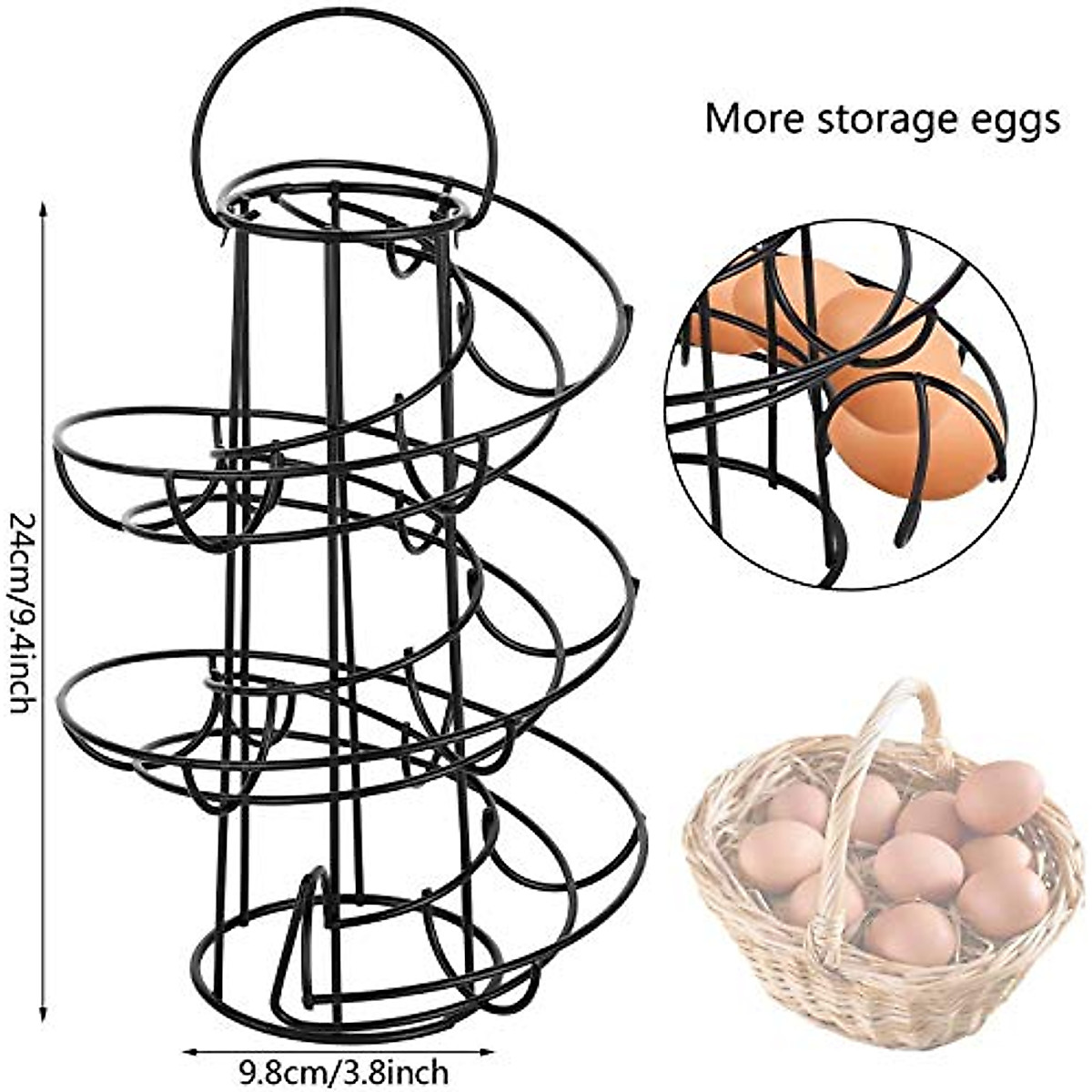 WElinks Iron Egg Holder Stand, Spiral Design Egg Storage Shelf, Spiraling Dispenser Rack, Save Space Storage Display Rack, Kitchen Egg Storage Holder, Spiral Egg Basket (Black)