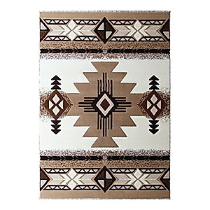 South West Native American Area Rug Design C318 Ivory (5 Feet X 7 Feet)