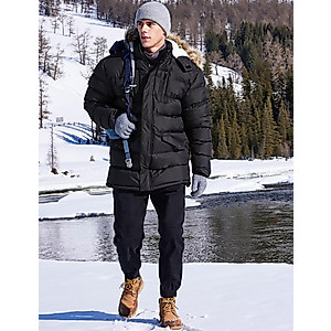 Rejork Men's Long Winter Coats Warm Water Resistant Puffy Hooded Windbreaker Insulated Thicken Jackets with Hood Black X-Large