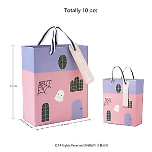 Cheerland 10pcs Halloween Party Favor Paper Bags Pastel Pink Purple Hunted House Halloween Bags Trick or Treat Bag for Spooky Theme Birthday Cosplay Halloween Goodie Bags Party Supplies