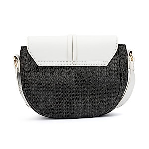 Olivia Miller Women's Fashion Rowan Natural Straw w PU Vegan Leather Front Flap, Black White Small Crossbody Bag w Adjustable Strap, Evening Everyday Casual Work Purse Handbag