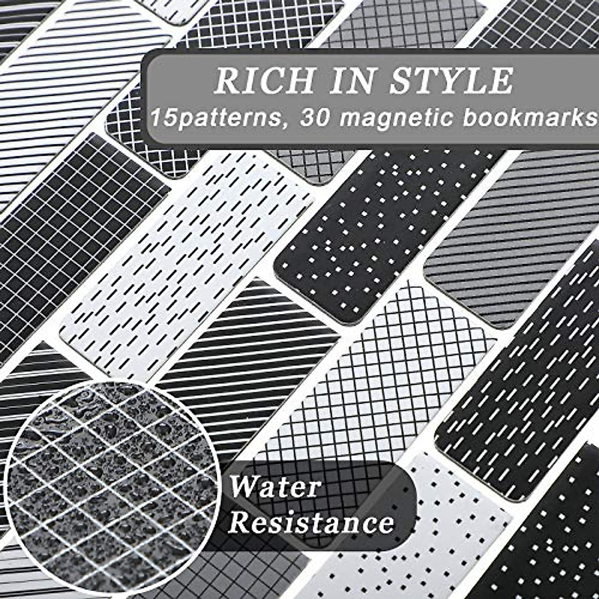 30 Pieces Magnetic Bookmarks Magnetic Page Markers Assorted Bookmarks Set for Student Stationery Present Magnet Bookmarks Clips (Black and White)