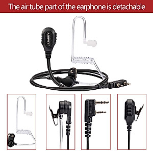 BAOFENG ABBREE Original 2-Pin Detachable Headset Air Acoustic Tube Two Way Radio Earpiece UV-5R BF-888S BF-F8HP 5RM UV-5G Plus UV-21R UV-17R GM-5RH GM-15 PRO K5PLUS Walkie Talkie (2Pack)