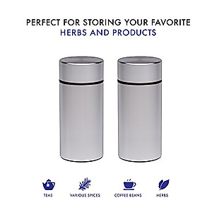 HIDE Stash Jar - Airtight Smell Proof Durable Multi-Use Portable Metal Herb Jar Container. Waterproof Aluminum Screw-top Lid Lock (Pack of 2, Silver)