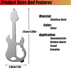 Artenny 2pack Small TSA Keychain Multitool and Cool Gadgets for Men, 12 in 1 Pocket Stainless Steel EDC Multipurpose Tool, Bottle Opener screwdriver (Guitar, Silver)