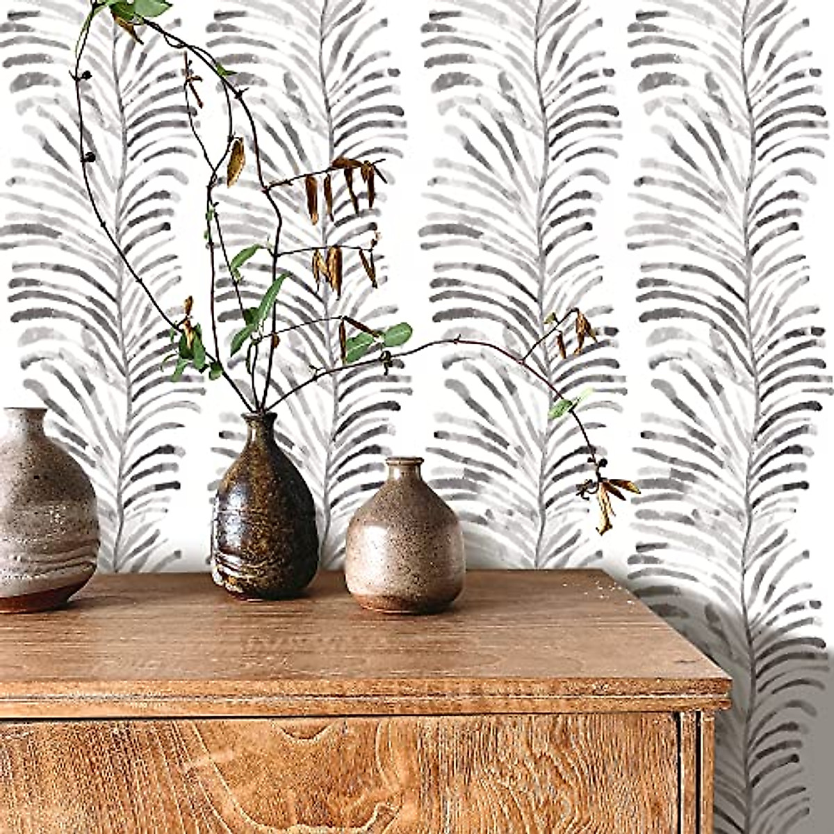 Modern Peel and Stick Wallpaper Boho Contact Paper for Cabinets Brown Wallpaper for Bedroom Self Adhesive Wallpaper Removable Stripe Wall Paper for Nursery Herringbone Shelf Drawer Liner17.3” x 78.7”
