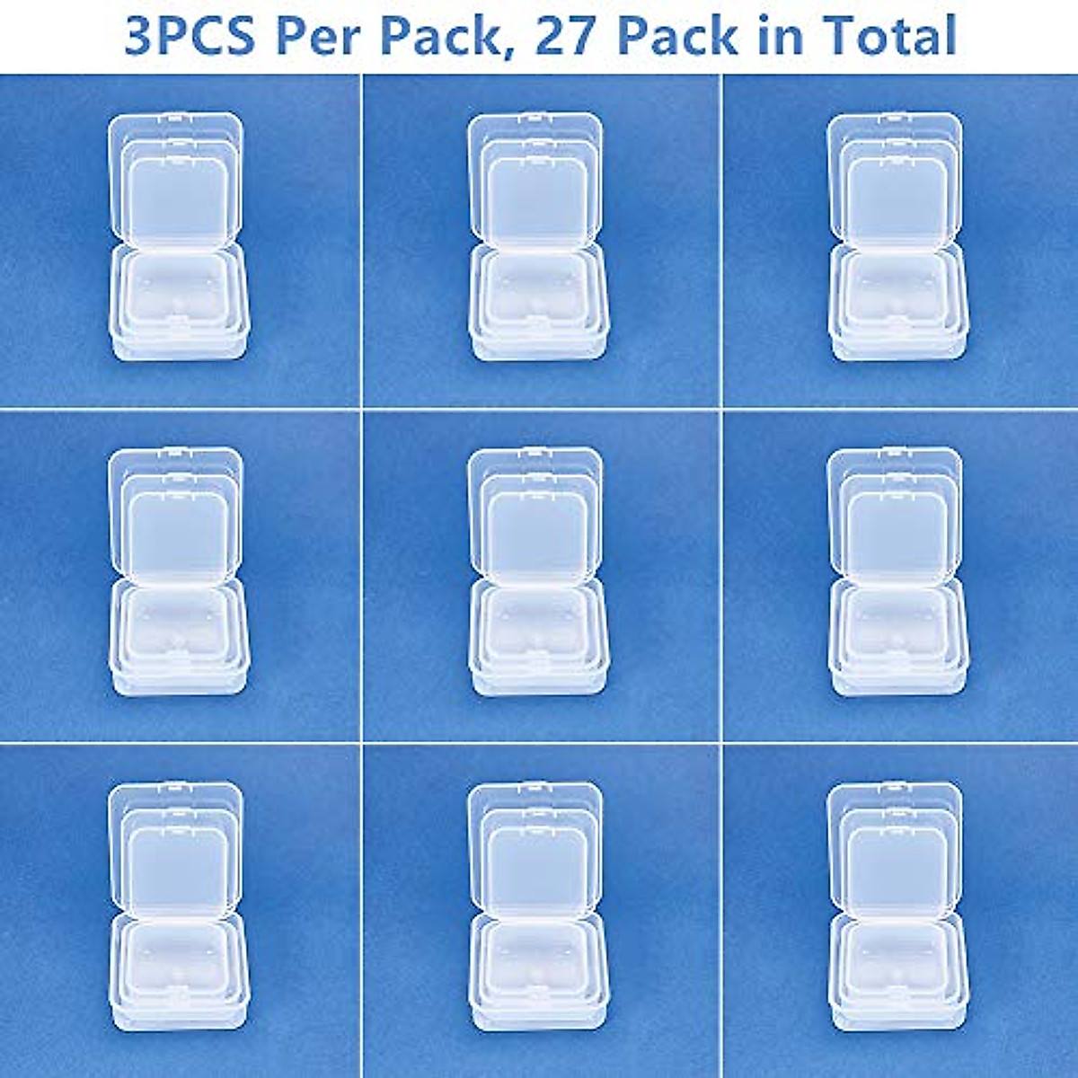 BENECREAT 27 Pack 3-Size Square Mini Clear Plastic Bead Storage Containers Box Case with lid for Items,Pills,Herbs,Tiny Bead,Jewerlry Findings, and Other Small Items