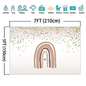 Mocsicka Boho Rainbow Photography Backdrop Modern Rainbow Birthday Background Rainbow Girls Birthday Party Cake Table Decoration Photo Booth Props (7x5ft)