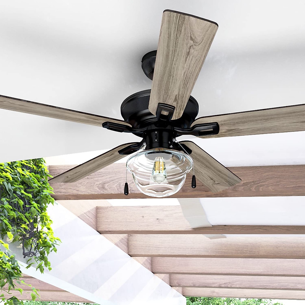 Prominence Home Abner, 52 Inch Modern Farmhouse Indoor Outdoor LED Ceiling Fan with Light, Pull Chain, Three Mounting Options, Dual Finish Blades, Reversible Motor - 80091-01 (Bronze)