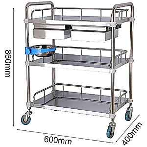 Utility Cart Lab Serving Cart, Medical Cart 3-Tier Medical Trolley with Drawers and Dirt Bucket,Assemble Small Surgical Cart for Lab Equipment,Detachable Stainless Cart Load 100 Kg ( Size : Large )