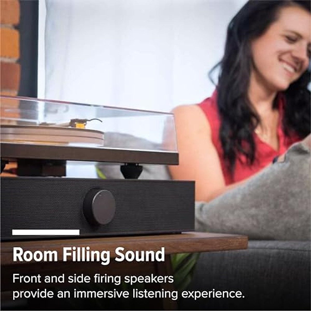 Andover Audio Spinbase Speaker System designed for Turntables; phono input, bluetooth, aux-in, Bass and Treble control, ISOGroove Anti-Feedback - (White)
