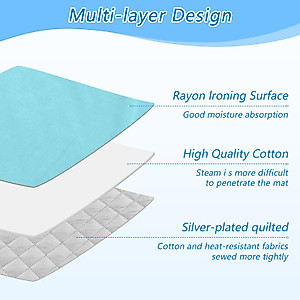 Kigai Plain Sky Blue Solid Color Ironing Mat - with 3mm Padding & Silicone Iron Rest, Quilting & Travel Portable Ironing Pad, Quilted Washer Dryer Heat Resistant Pad 47 X 27.6 Inch