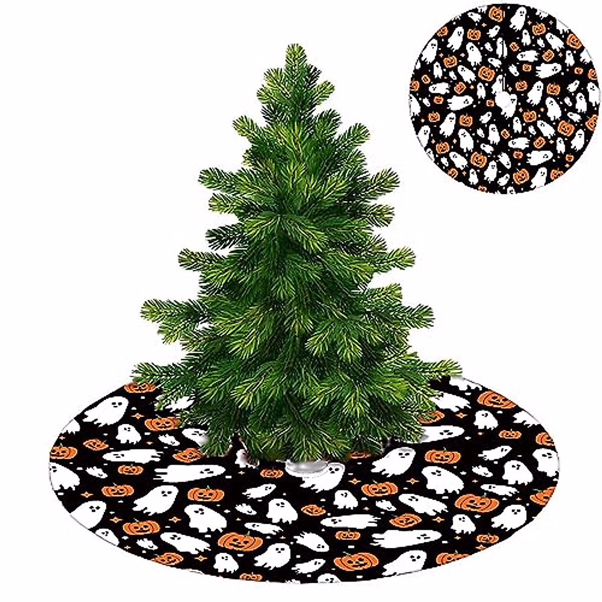 Halloween Tree Skirt Black Halloween Ghost Pumpkins Tree Skirt 48 Inch Halloween Tree Skirts Tree Mat for Halloween Indoor Outdoor Decorations
