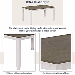 WOZNLA Comfortable Room 6-Piece Rustic Dining Set-Rectangular Wood Kitchen Table, 4 Chairs, and 1 Bench with Upholstered Cushions, Brown