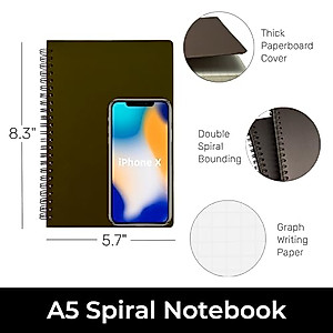 YADUO A5 Grid Spiral Notebook, Graph Paper Journal with 200 pages of Thick Paper, 2 Pack Writing Notepad for Engineering, Graphing in School&Office, 8.3 x 5.7 in, with 2 Gift Pens (Coffee)