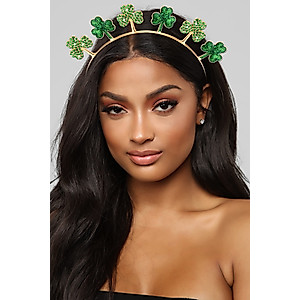 St. Patrick's Day Headband Festival Rhinestone Glitter Shamrock Hair Accessories Green Lucky Irish Clover Hair band Ornament for Women Girls Saint Patrick's Day Party Decorations Decor (shiny green