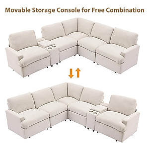 LUMISOL Power Recliner Corner Sofa with Storage Box, 104'' Sectional Couches with USB Ports, Cup Holders and Power Socket, Home Theater Reclining Sofa for Living Room Office Apartment Bedroom, Cream