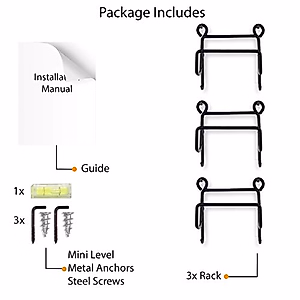 Wallniture Solid Wrought Iron Metal Towel Rack Holder – Wall Mount Rustic Home Decor - Bathroom Organizer Black Set of 3 (Straight Finish)