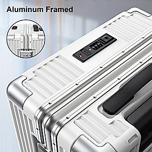SOMODE Airline Approved Carry On Luggage with Spinner Wheels,Aluminum Framed Carry On Suitcase with Front Open Laptop Compartment/Pocket 22×14×9 inch Large Checked-in Luggage(White)