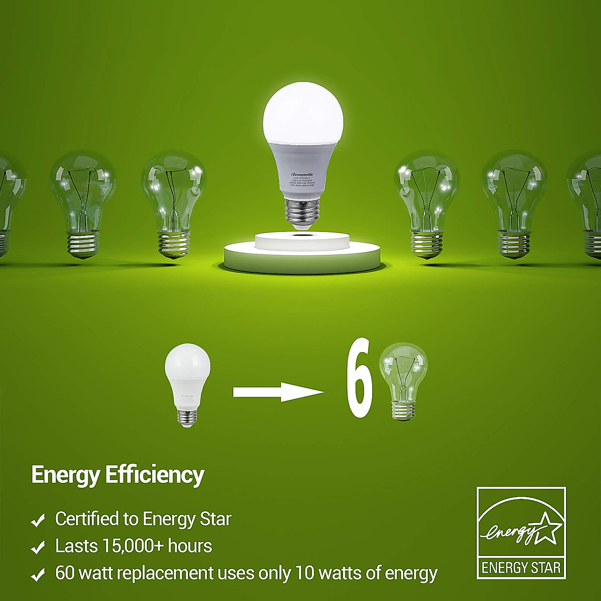 DEWENWILS 4 Pack A19 Dimmable LED Light Bulbs,10-Watt(60W Equivalent), 800 Lumen, 5000K Daylight Dimmable Bulb, E26 Base Light Bulb, UL Listed