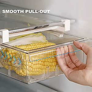 Yatmung Fridge Drawer organizer and storage clear box, under shelf drawer refrigerator for Egg/Fruit/Vegetable, refrigerator organizer bins pull out drawer, Adjustable fridge storage containers 2-Pack