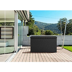 Keter XXL Java 230 Gallon Resin Rattan Look Large Outdoor Storage Deck Box for Patio Furniture Cushions, Pool Toys, and Garden Tools