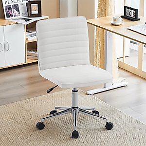 Furnimart Faux Leather Mid-Back Armless Office Desk Chair Adjustable Task Chair Home Office Chair Small Swivel Chair Dorm Chair with Smooth Casters (PU White)