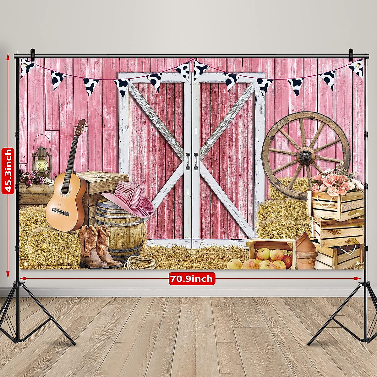 Western Cowgirl Banner Cowgirl Party Decoration Backdrop Pink Western Rustic Wooden House Barn Photography Background for Kids Girl Baby Birthday Baby Shower Photo Booth Western Party Supplies