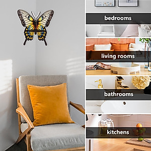 LOGOFUN Butterfly Crystal Shelf Hollow-Out Butterfly Shaped Floating Shelf 3D Wooden Butterfly Wall Rock for Home Office Wall Decor - Yellow