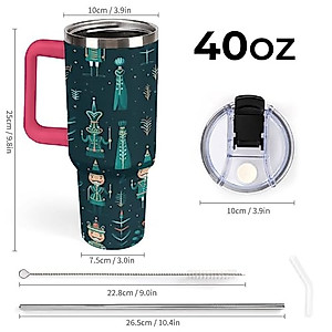 Nutcracker Ballet 40 Oz Car Cup Stainless Steel Travel Mug Leak-Proof Insulated Tumbler with Handle Light Rose Red-style