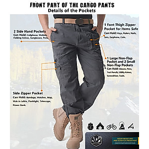 AKARMY Men's Work Pants, Cargo Pants for Men, Straight Tactical Pants, Work Travel Casual Pant with Multi Zipper Pockets 9920 Gray 34