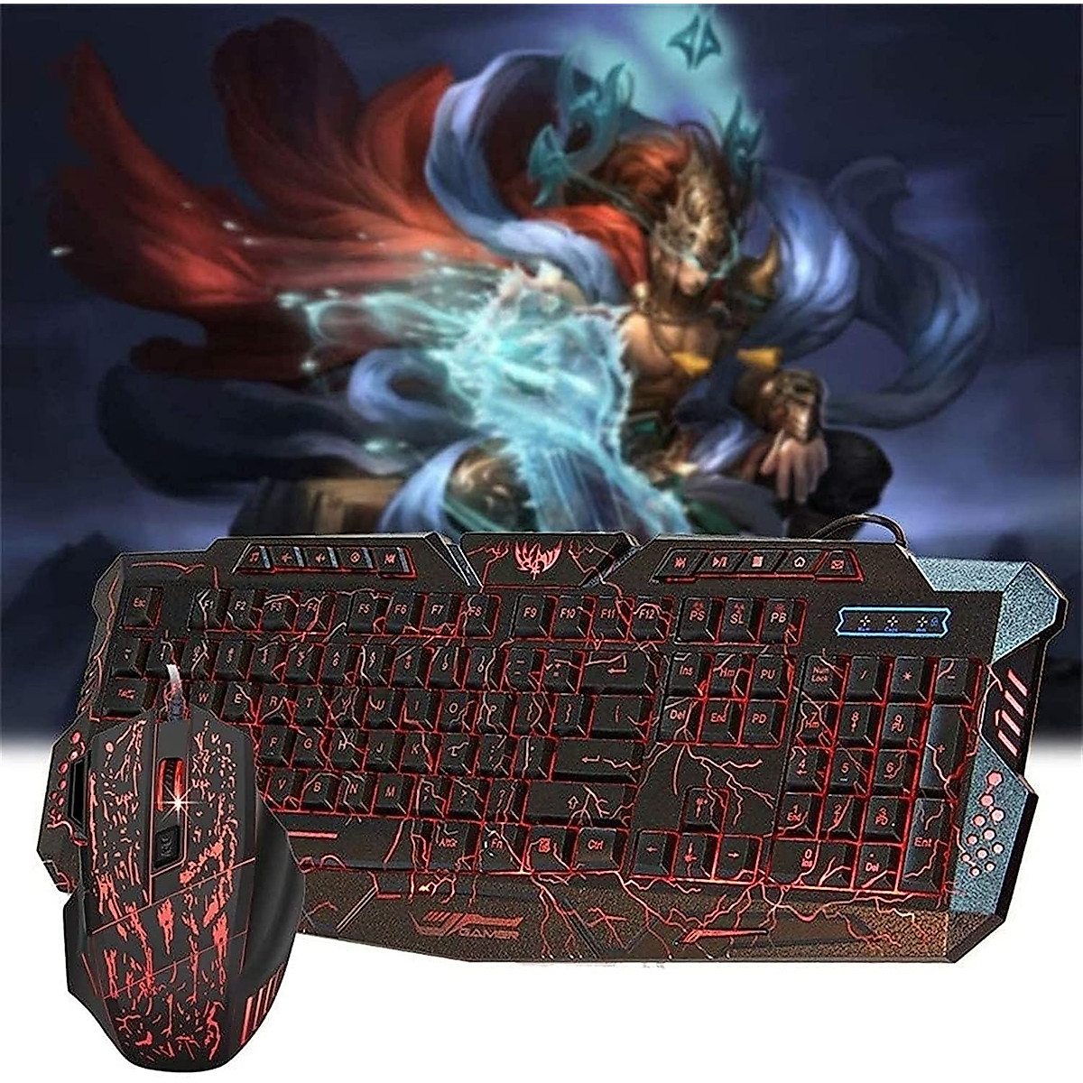 NCRD Gaming Keyboard Mouse Headset & Mouse Pad Kit, LED Backlit Wired