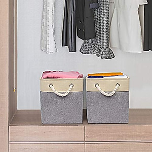 Univivi Fabric Storage Cube Bins with Handles 11 inch Collapsible Canvas Storage Basket for Organizing Shelves Closet Nursery Home (4 Pack,Gray, 10.5" x 10.5" x 11" )