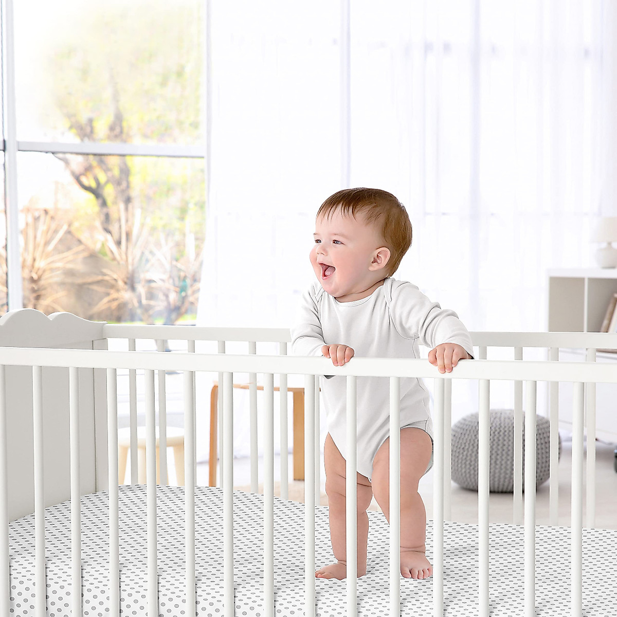 Grey and White Polka Dot Baby or Toddler Fitted Crib Sheet for Watercolor Floral Collection by Sweet Jojo Designs