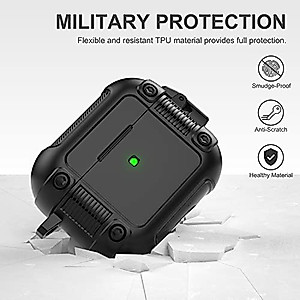Winproo Armor Airpods 3rd Generation Case Cover with Lock Clip, Military Hard Shell Full-Body Shockproof Protective Case Skin with Keychain for Airpods 3rd Gen (Black)
