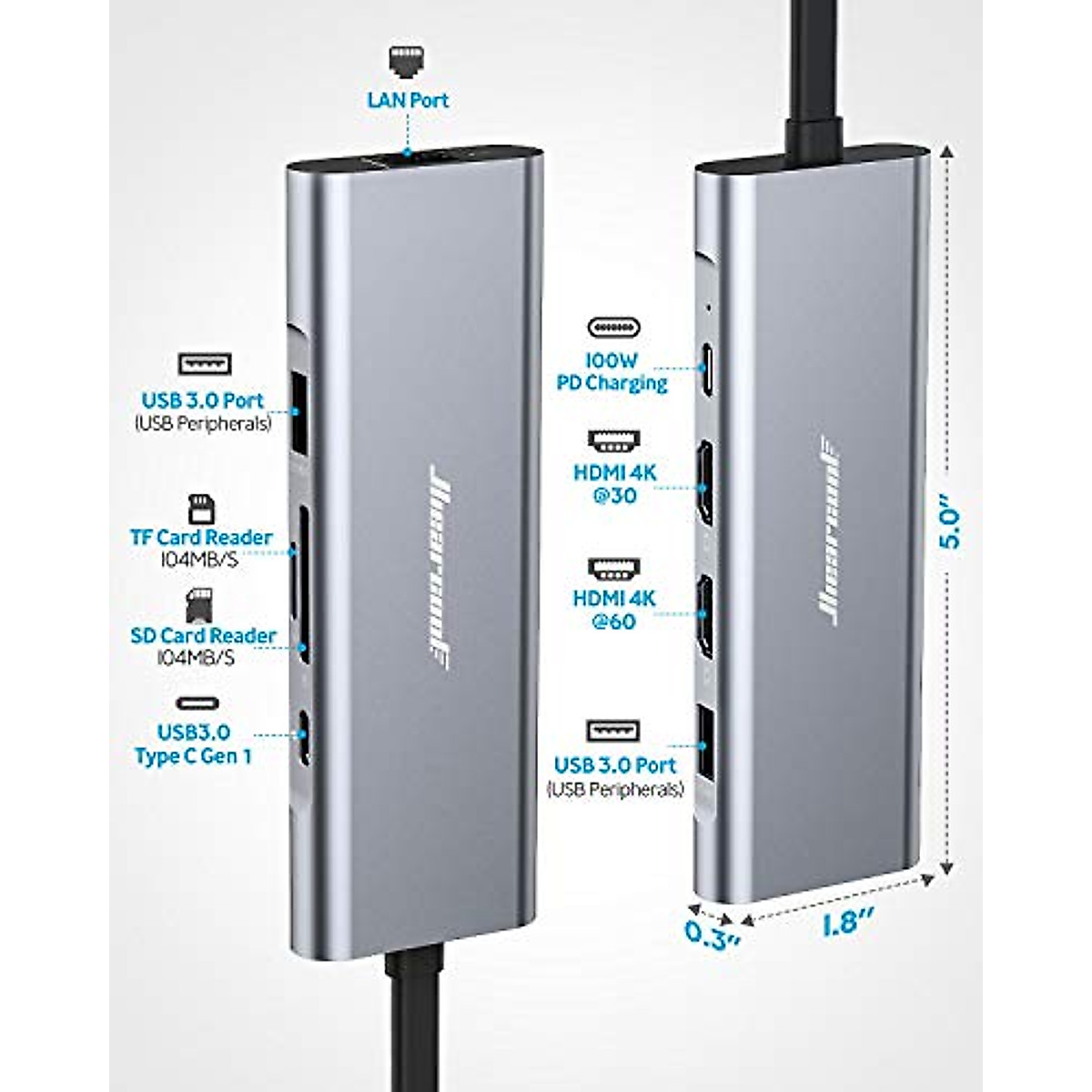 Hiearcool 4K Triple Display 9 in 2 Laptop Docking Station Compatible for MacBook Pro/Air Thunderbolt 3 Multiport Dock USB C Dongle (HDMI PD3.0 SD TF Reader RJ45 USB)