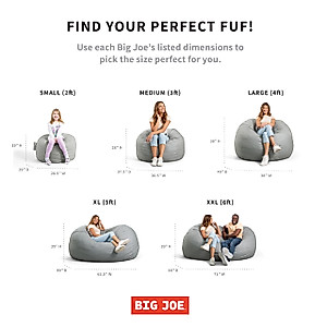 Big Joe Fuf Medium Foam Filled Bean Bag Chair with Removable Cover, Fog Lenox, Durable Woven Polyester, 3 feet Big
