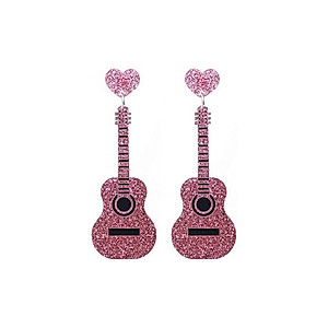 Acrylic Classical Guitar Dangle Earrings Vintage Punk Renaissance Music Guitar Violin Long Drop Earrings for Women -Pink