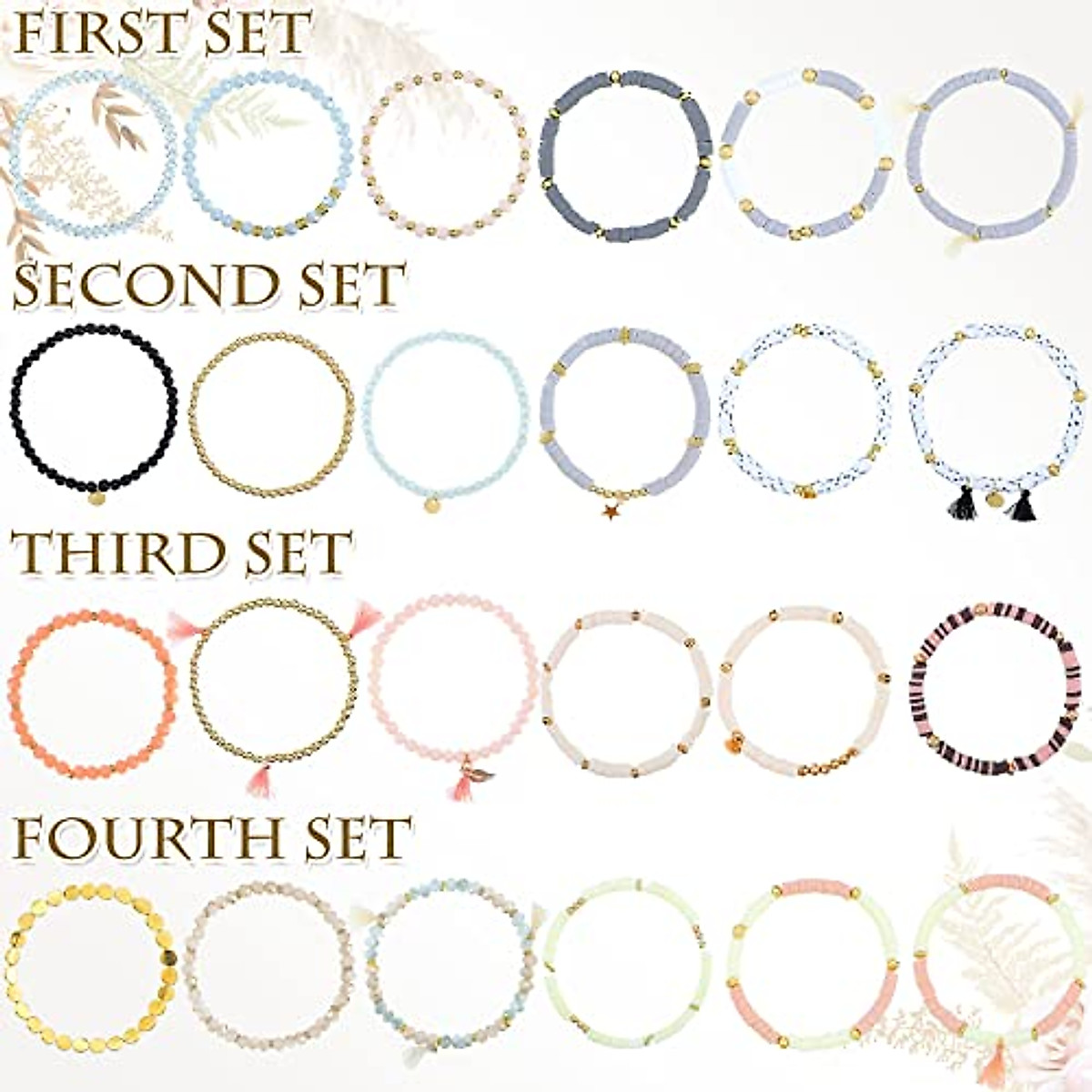 Jadive 24 Pieces 4 Set Bead Bracelets Heishi Stackable Bracelets for Women Clay Boho Disc Bracelets Y2K Aesthetic Layering Boho Surfer Bracelets Bohemian Bracelet Christmas Beach Jewelry for Women