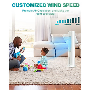 Evaporative Air Cooler Portable Cooling Fan, Cool with 3 Speeds, 12H Timer Evaporative Cooler, Bladeless Fan Ice Boxes Contained, Remote Control Tower Fan for Large Room Office