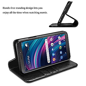 YJROP for Blu View 3 Case, for Blu View 3 B140DL Wallet Case, with Screen Protector,PU Leather Wrist Strap Card Slots Shockproof Protective Flip Cover Phone Case for Blu View 3 B140DL, Black
