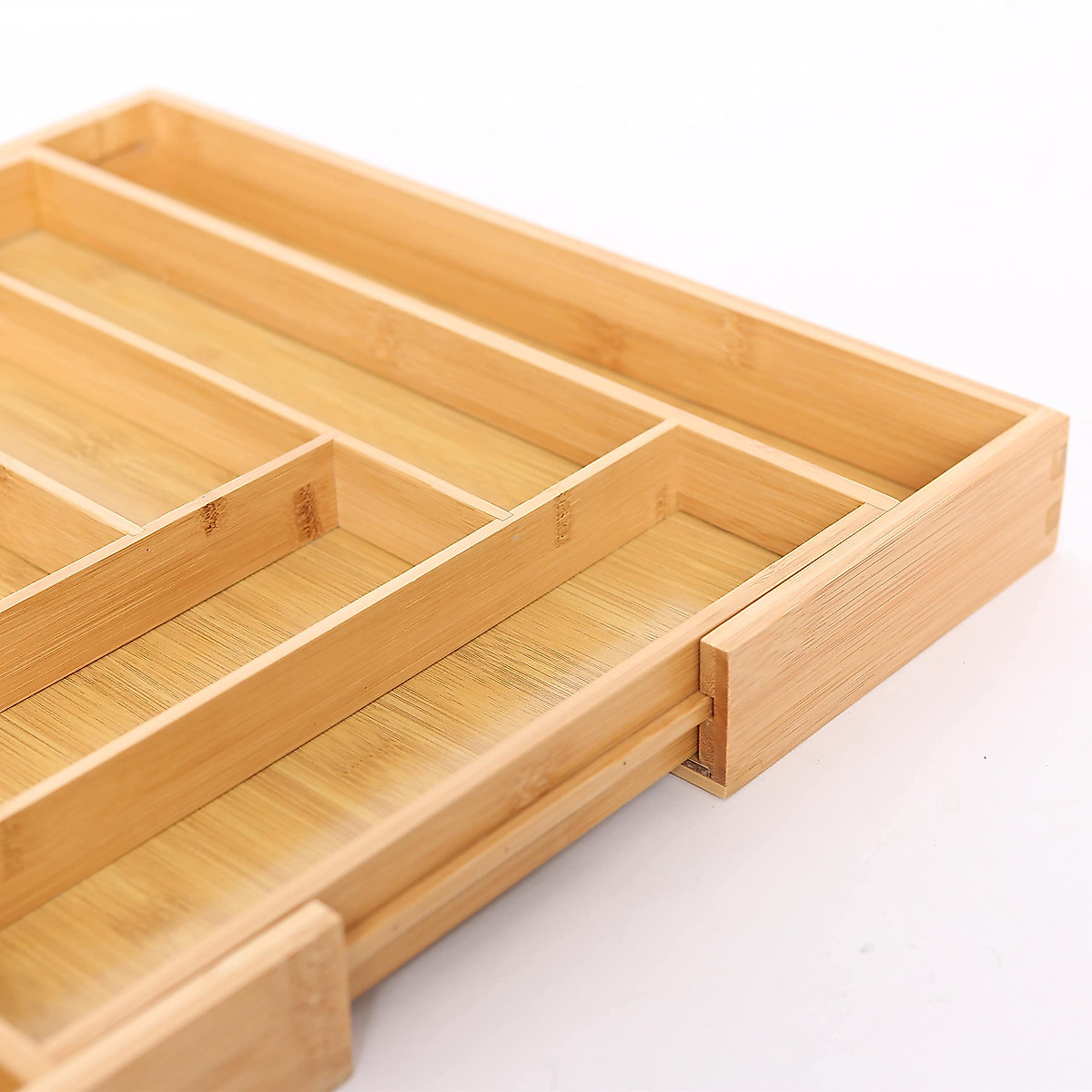 konfuny Bamboo Kitchen Drawer Organizer for Utensils Silverware Holder- Perfect Size Adjustable Cutlery Tray,Drawer Dividers for Flatware and Kitchen Utensils(6-8 Slots)